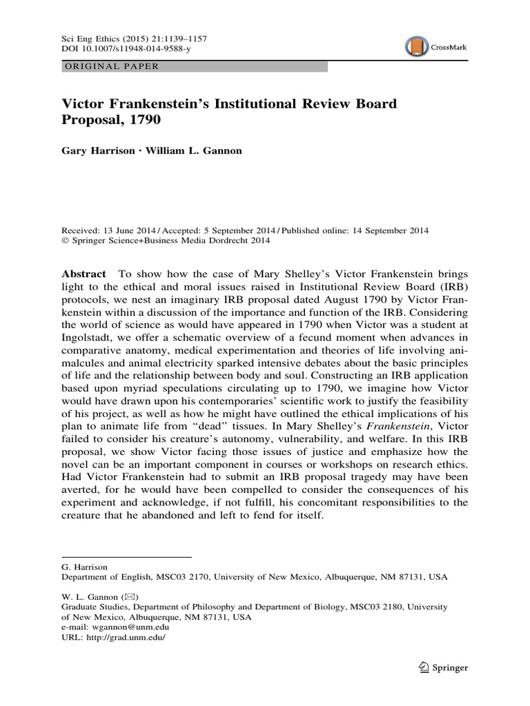 Victor Frankenstein's IRB Proposal 1790 | PDF | Institutional Review ...