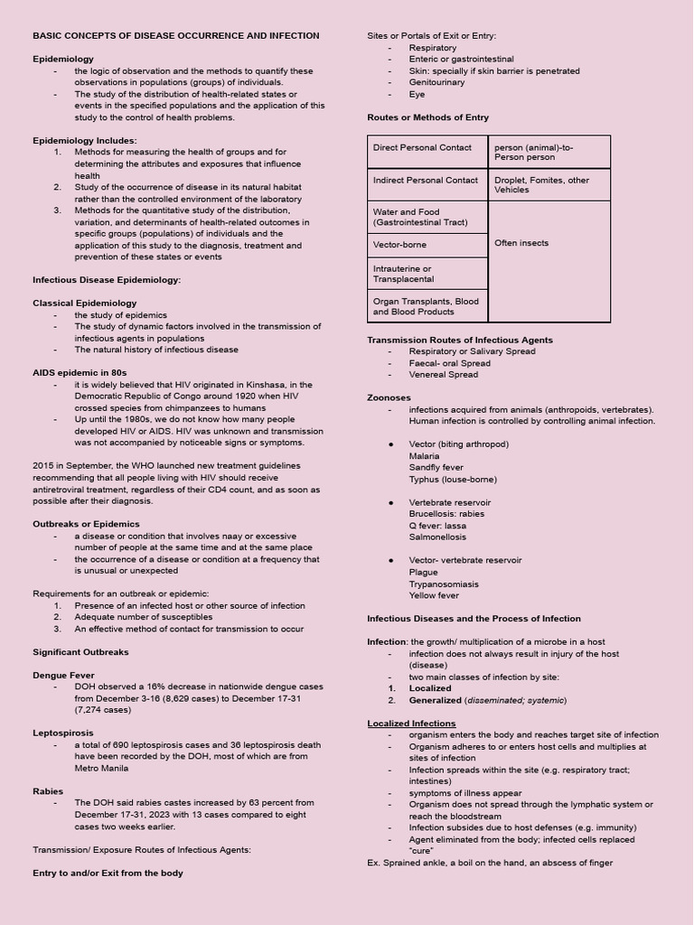 Basic Concepts of Disease Occurrence and Infection | PDF | Infection ...