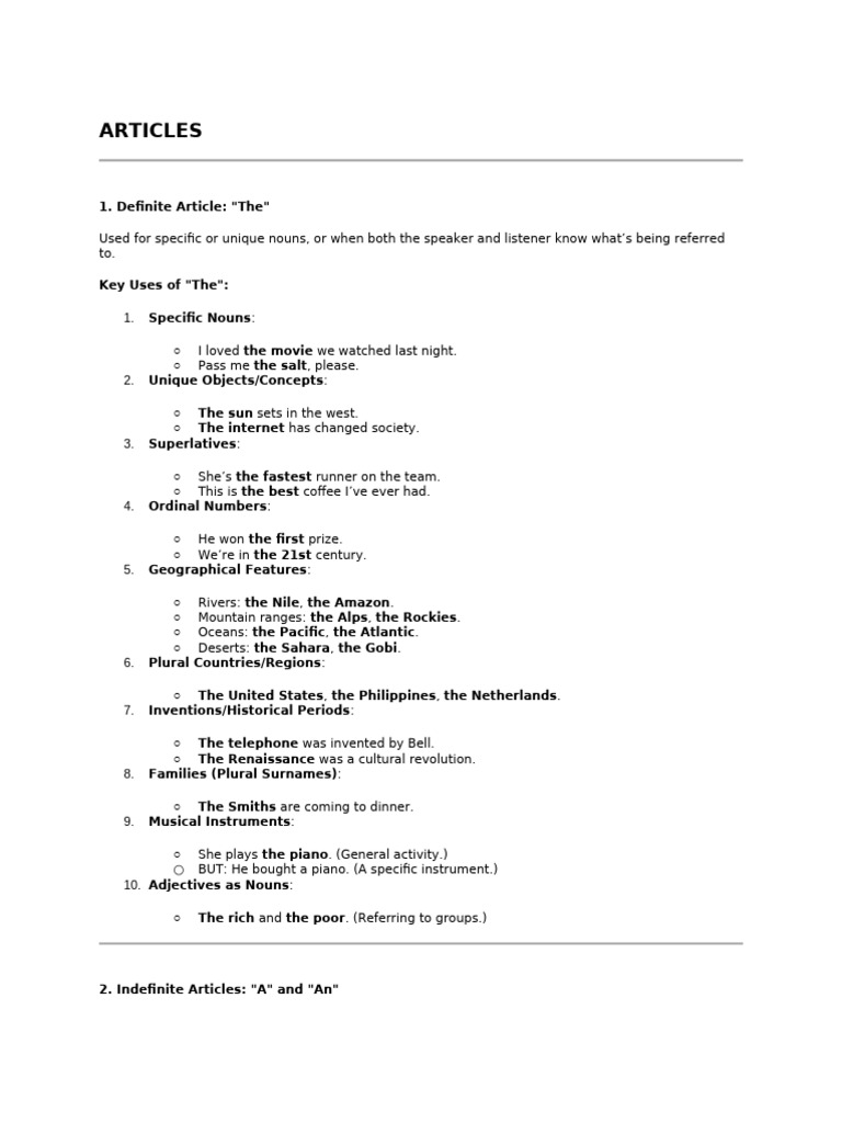 Articles of English Language | PDF | Plural | Noun