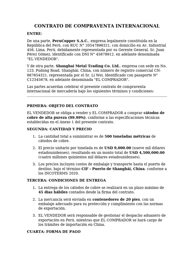 CONTRATO DE COMPRAVENTA INTERNACIONAL | PDF