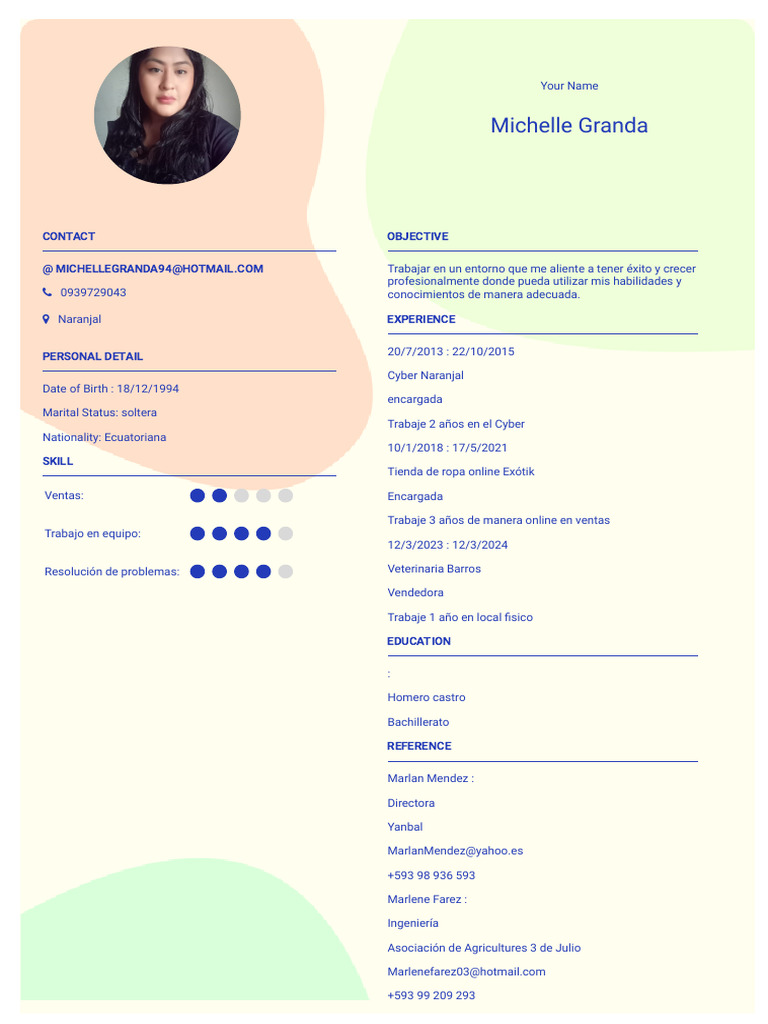 CV de Michelle Granda - Ventas y Experiencia | PDF