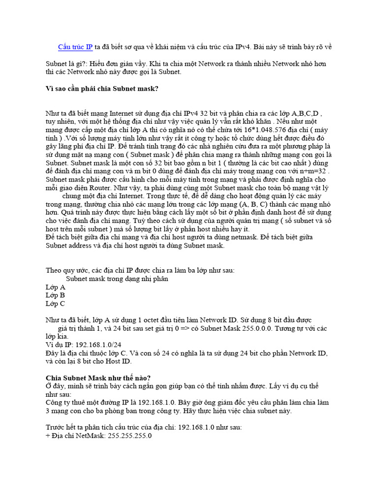 Subnet Mask Va Cach Chia-IP | PDF