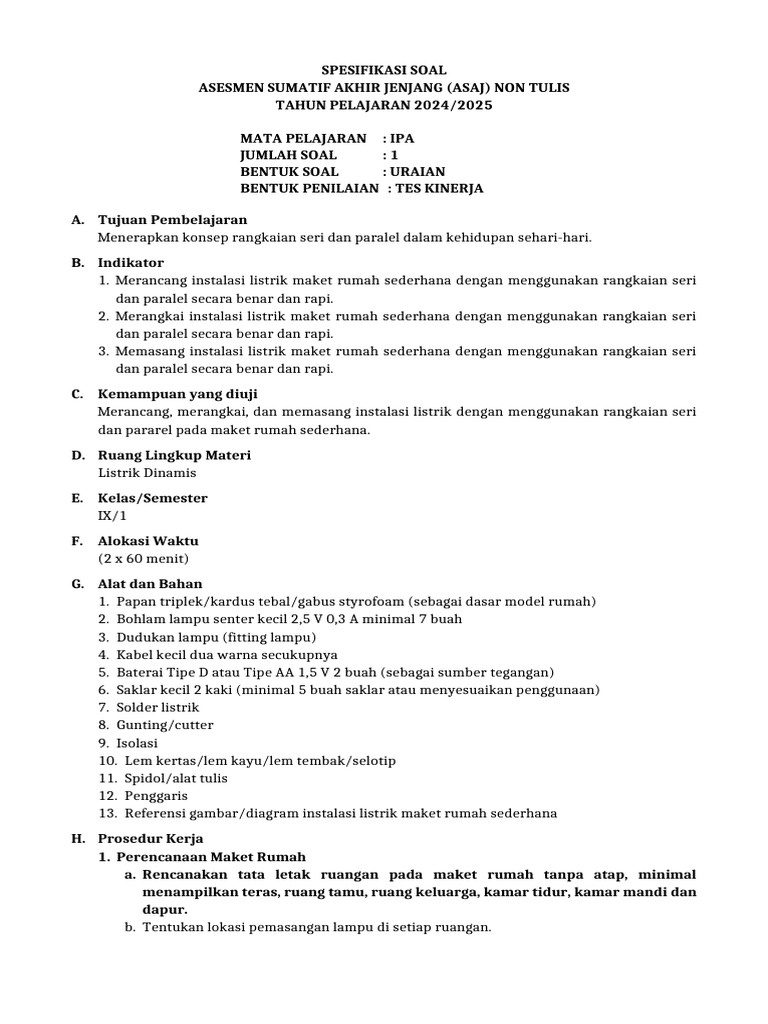 2425 Spesifikasi Soal Asaj Non Tulis Ipa | PDF