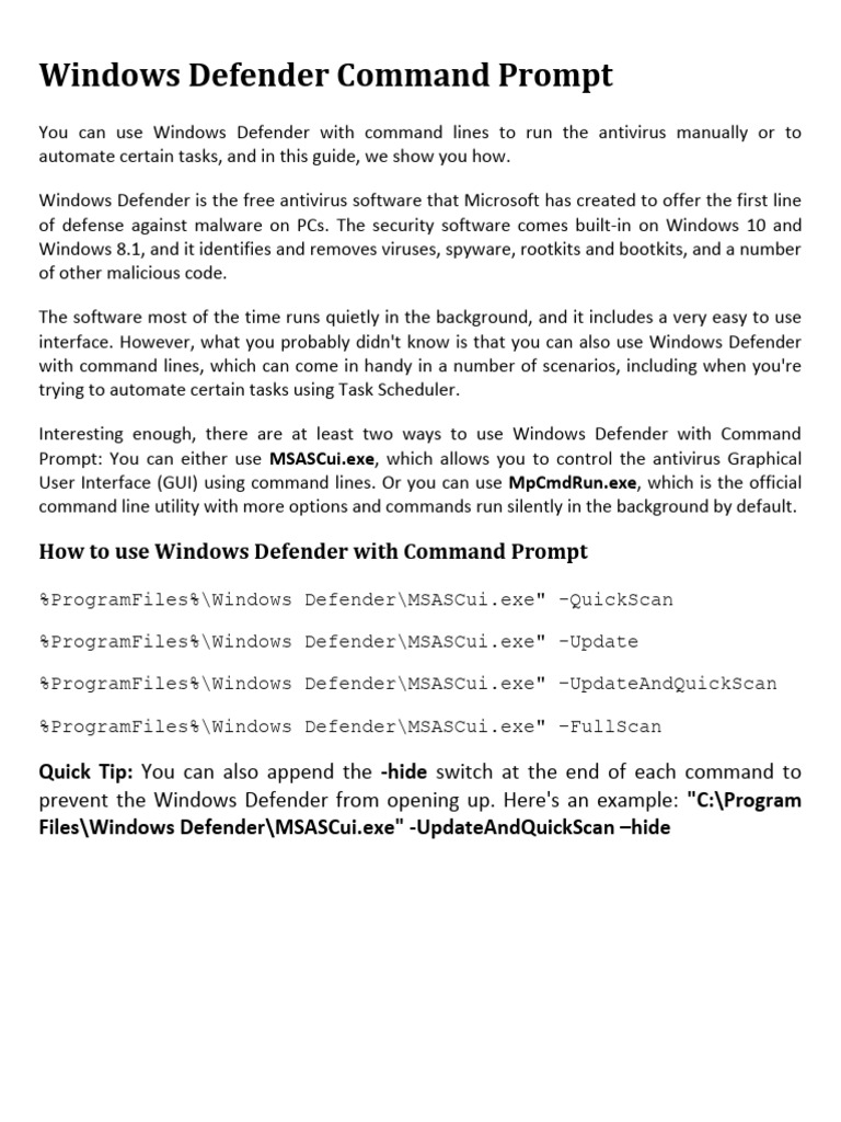 Using Windows Defender via Command Line | PDF