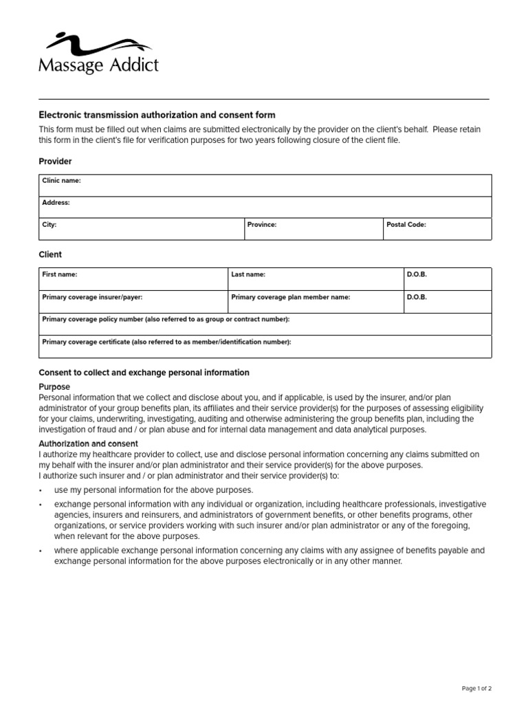Electronic Transmission Authorization Consent Form | PDF | Insurance