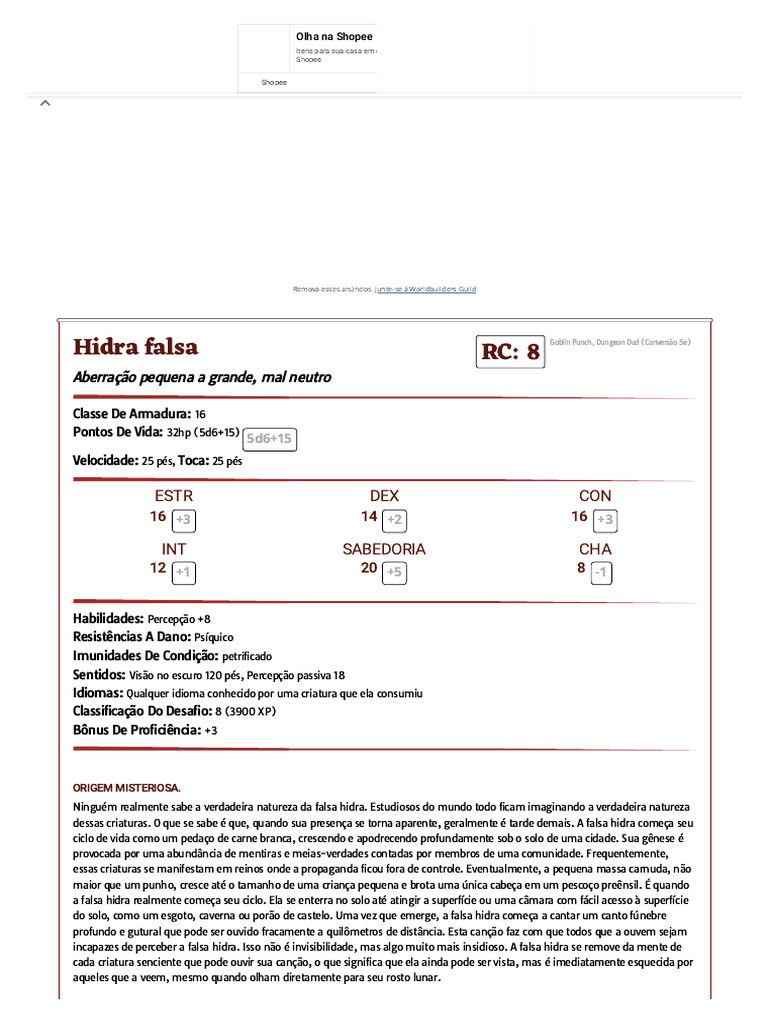 False Hydra - Monstro - Dungeons & Dragons 5e - Statblocks & Sheets ...