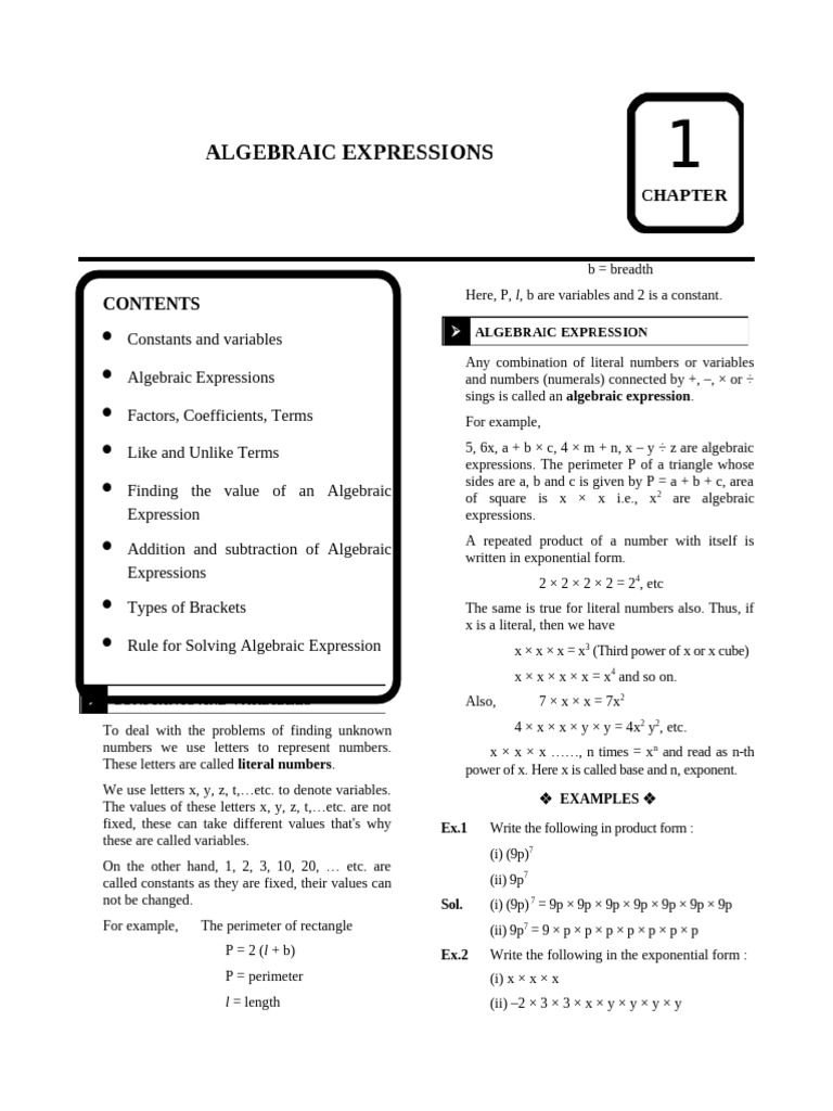1. Algebric Expressions | PDF | Subtraction | Algebra