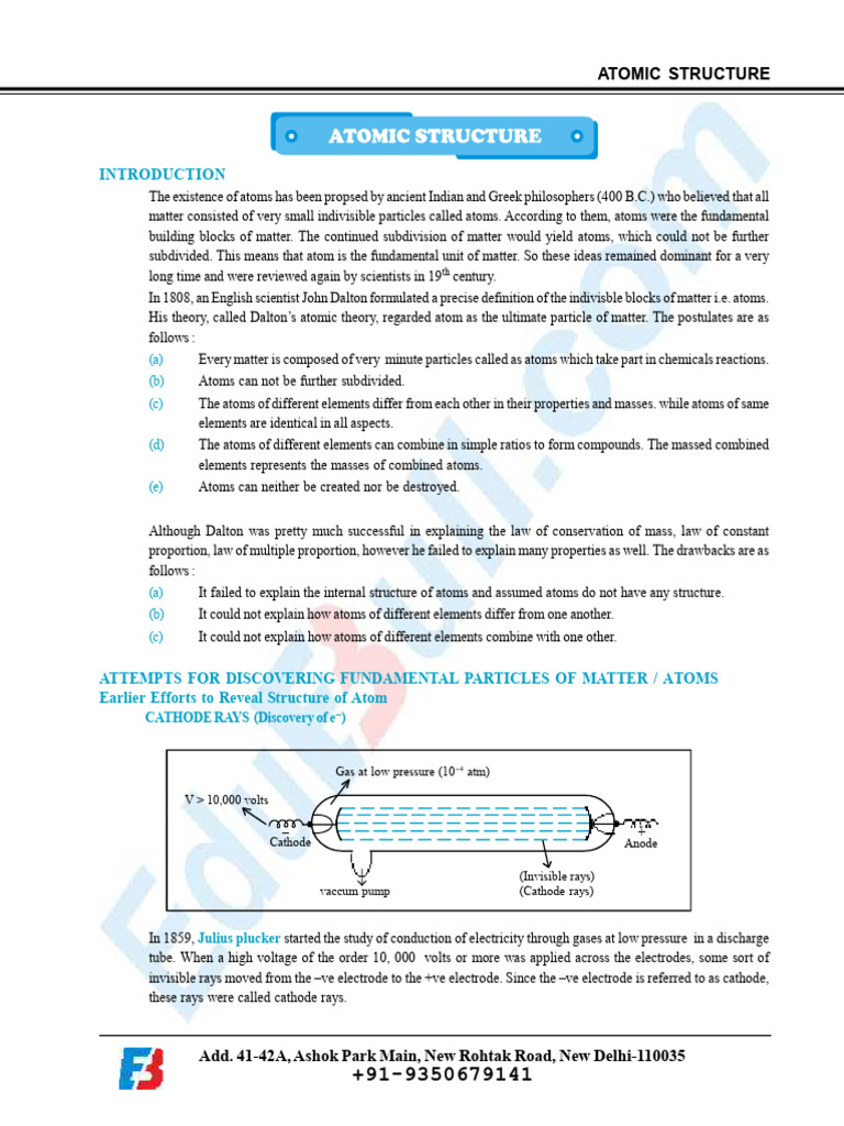 02 Atomic Structure Part-1 | PDF | Atoms | Proton