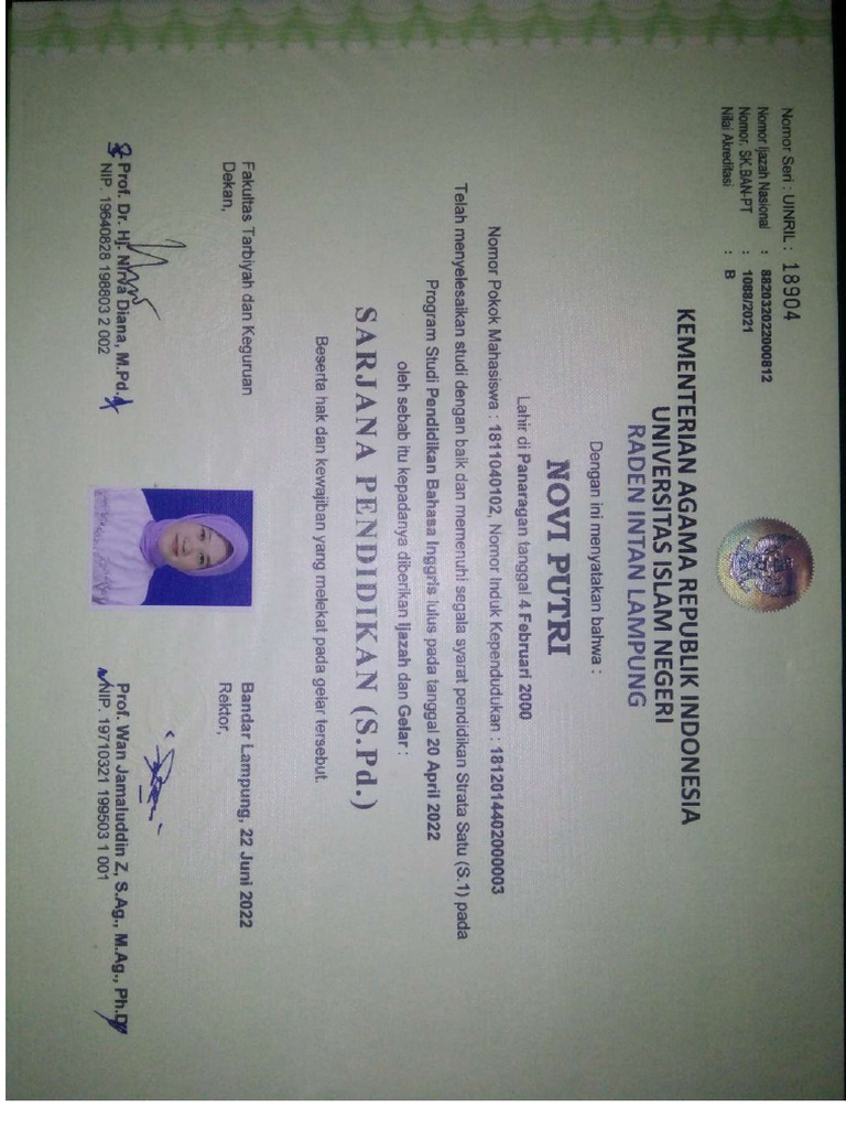 Novi Putri - Ijazah S1 | PDF