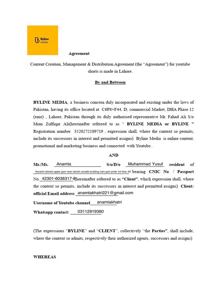 25 Agreement Youtube-Byline | PDF | You Tube | Payments