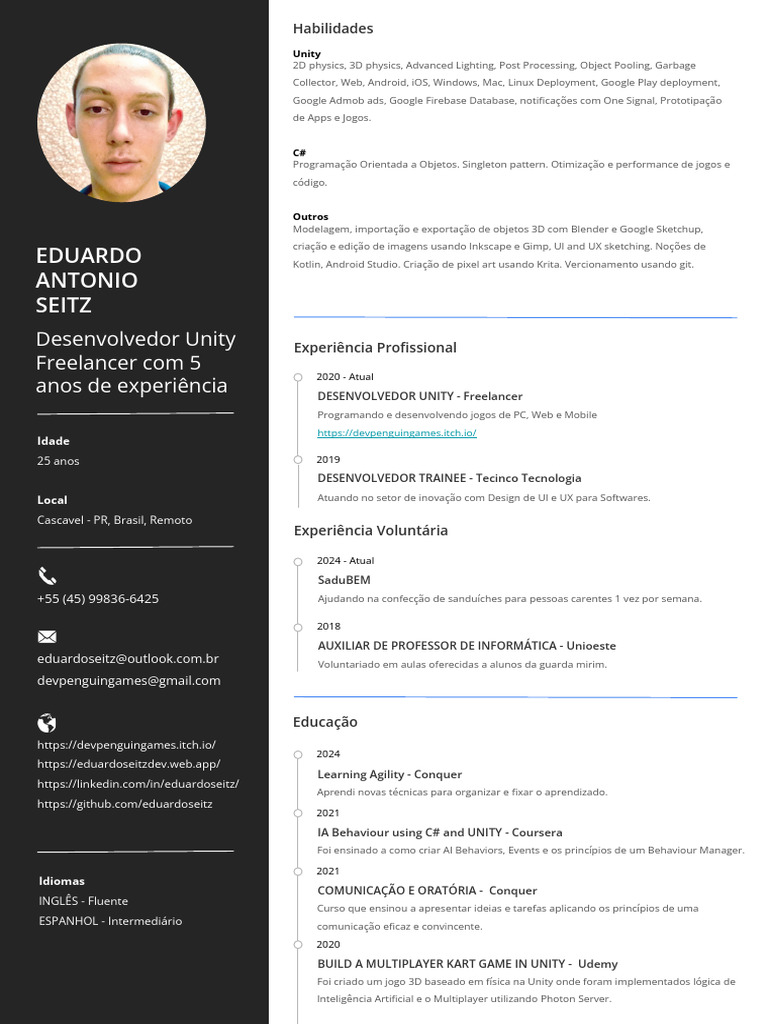 Desenvolvedor Unity Freelancer Experiente | PDF | Unity | Programas