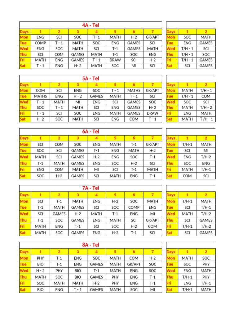 Updated Class Time Table - 2023 - 24 (1) | PDF