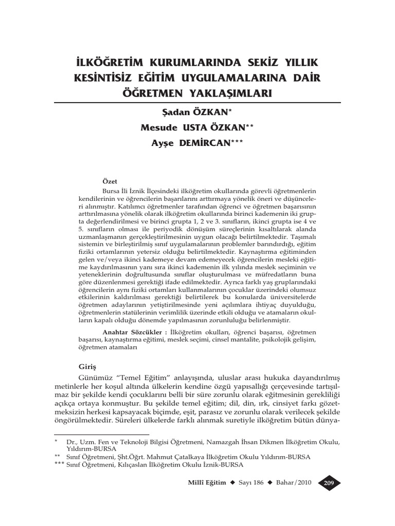 LK Ret M Kurumlarinda Sek Z Yillik Kes NT S Z e T M Uygulamalarina Da R Retmen Yakla Imlari ...