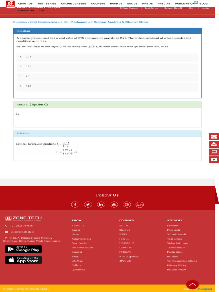 A Coarse Grained Soil Has a Void Ratio of 075 and Specific Gravity as Ca6370e43eac ZONE TECH ...
