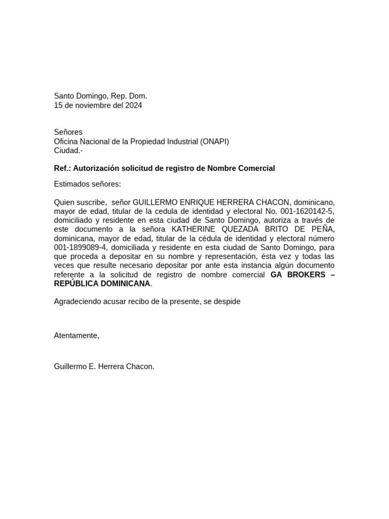 Carta Onapi Ga Brokers - República Dominicana | PDF
