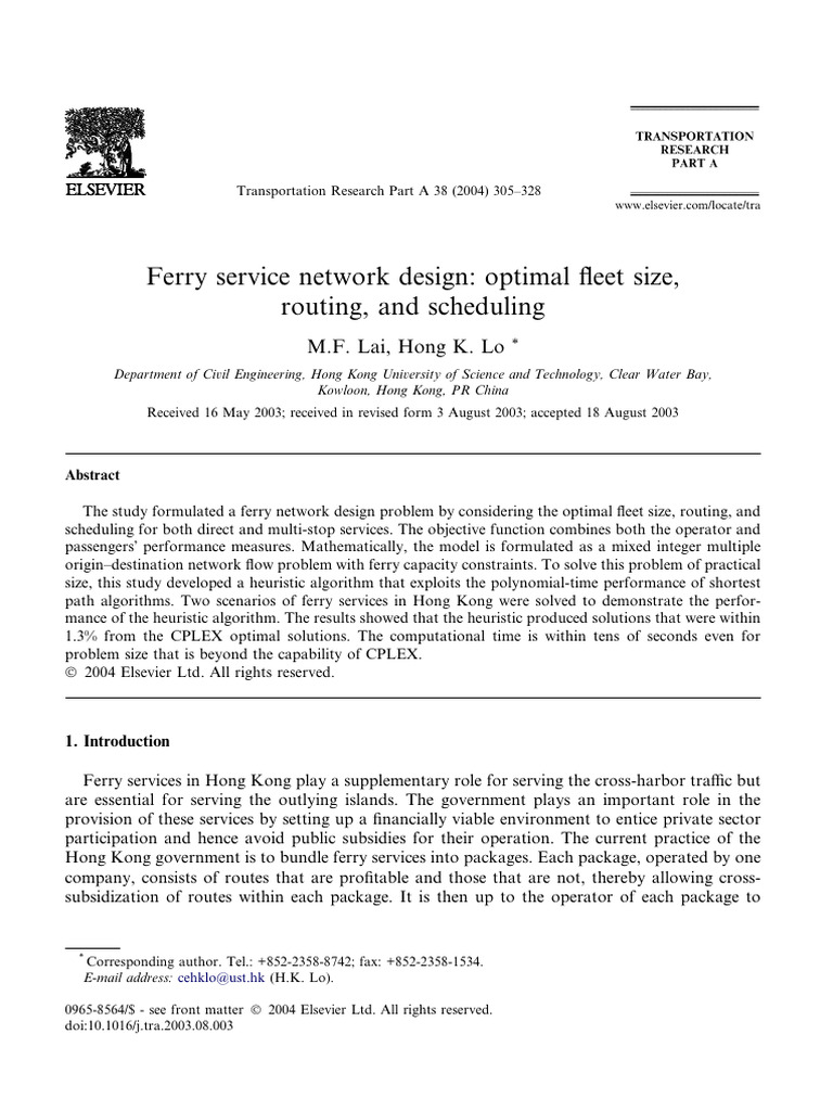 Optimizing Ferry Route Costs and Fleet Size | PDF | Linear Programming ...