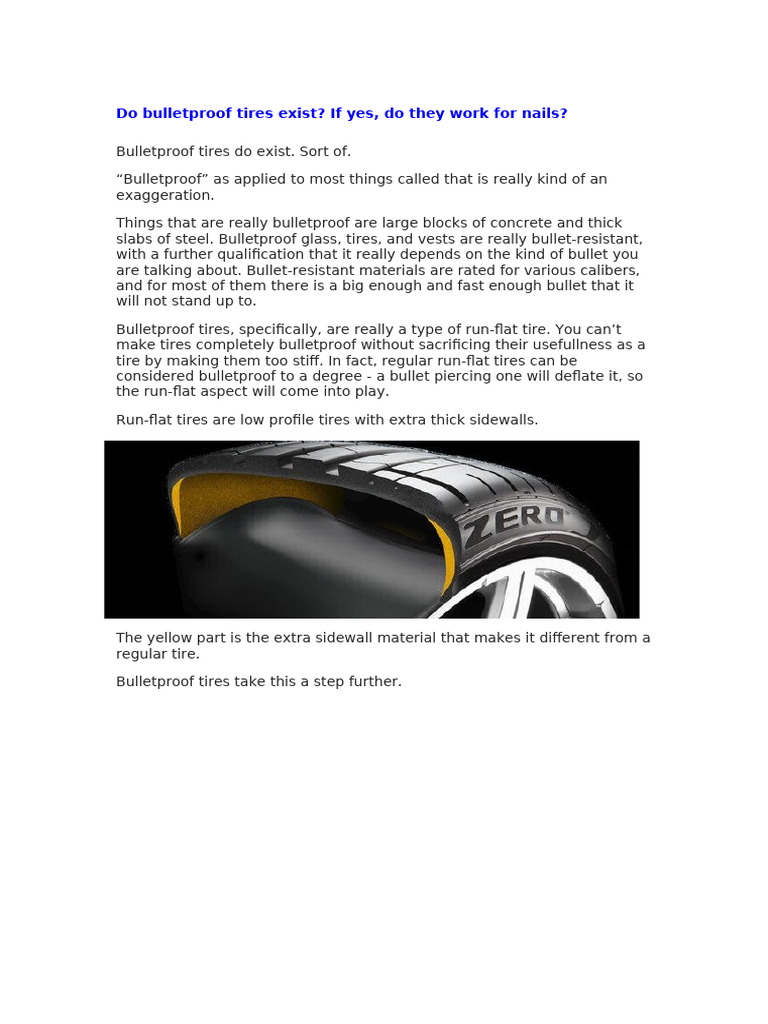Do Bulletproof Tires Exist. If Yes, Do They Work For Nails | PDF