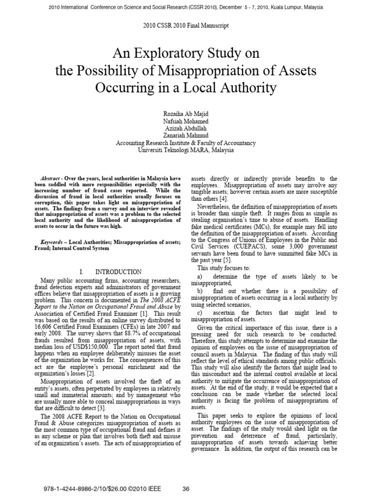 Misappropriation of Assets in Local Authorities | PDF | Questionnaire ...