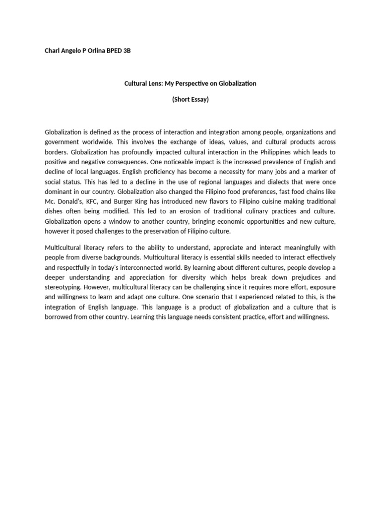 Reflection Paper # Cultural Lens | PDF