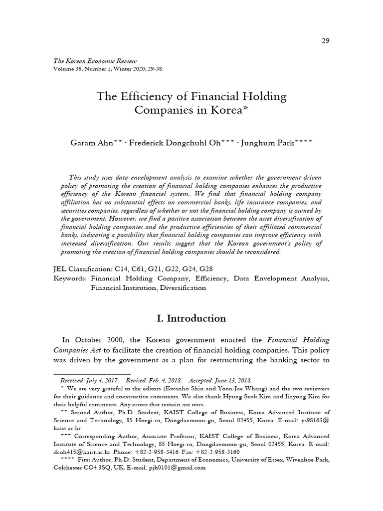 Ahn Oh Park The Efficiency of Financial Holding | PDF | Business | Private Sector