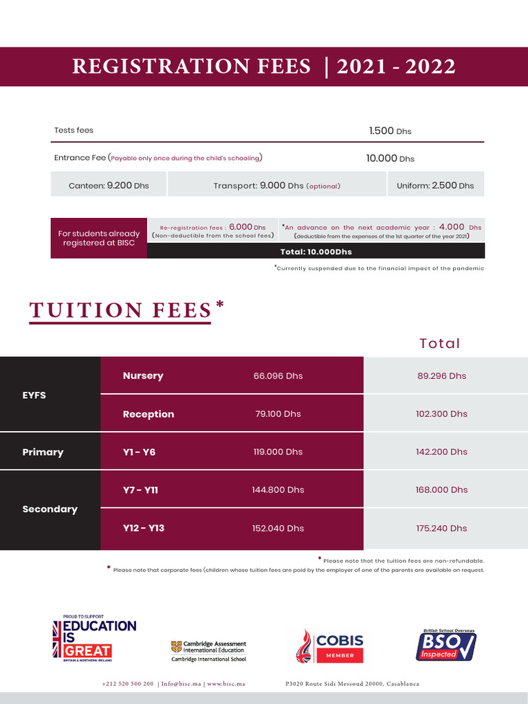 Registration Fees 2021-2022 | PDF | Payments