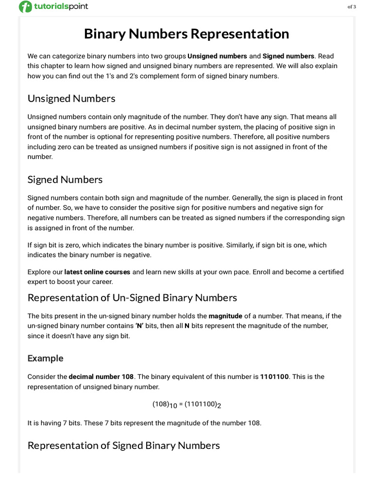 Binary Numbers Representation | PDF | Elementary Mathematics | Encodings