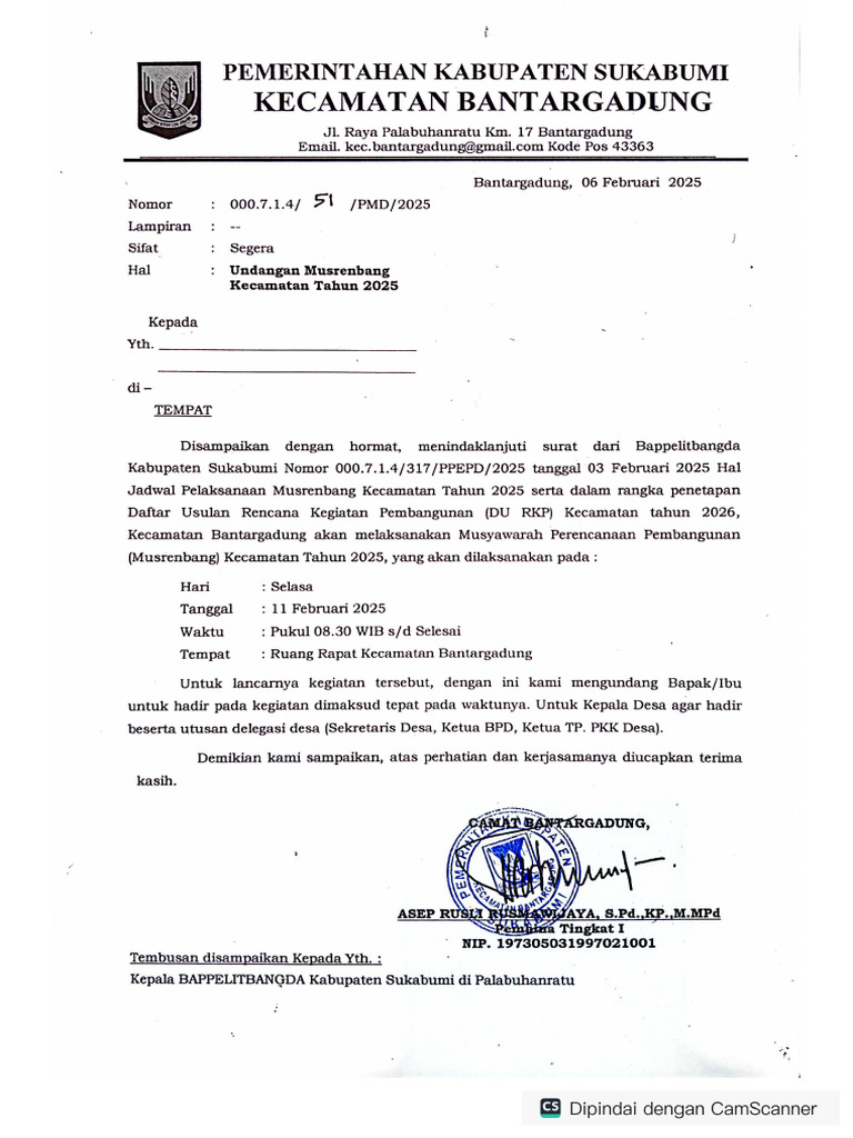 Undangan Musrenbang Kecamatan | PDF