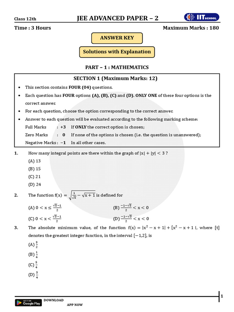 JEE Advanced Paper 2 Solutions & Key | PDF | Gases | Function (Mathematics)