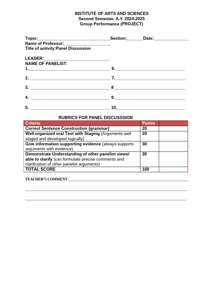 Panel Discussion Project Guidelines | PDF