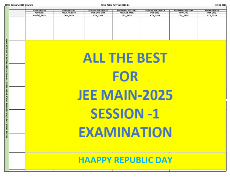 Time-Table For 20th January To 26th January 2025 Class-12 | PDF