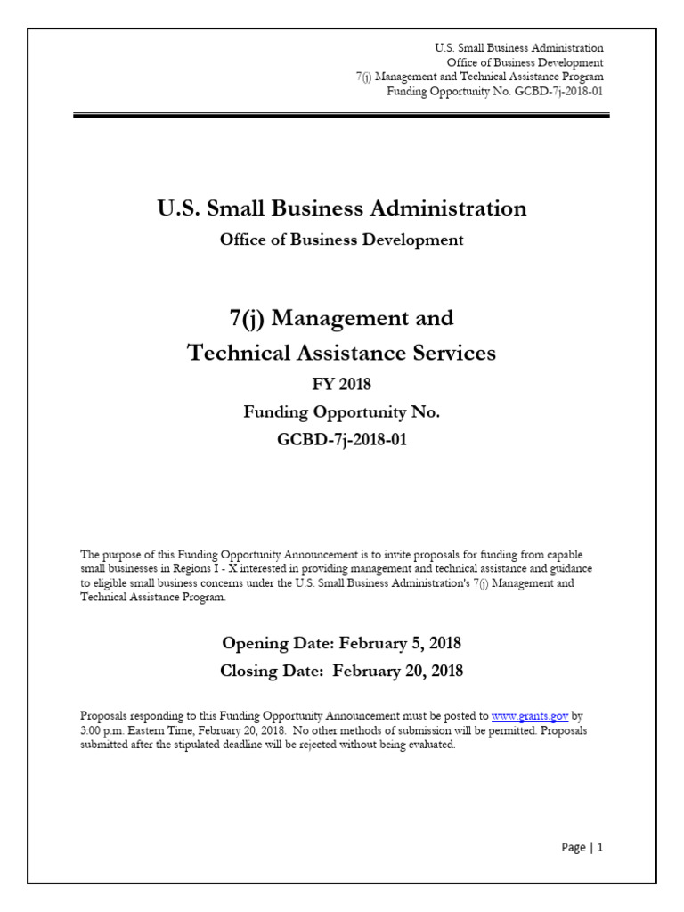 Funding Opportunity Announcement.7j Grants.2018 FINAL | PDF | Small ...