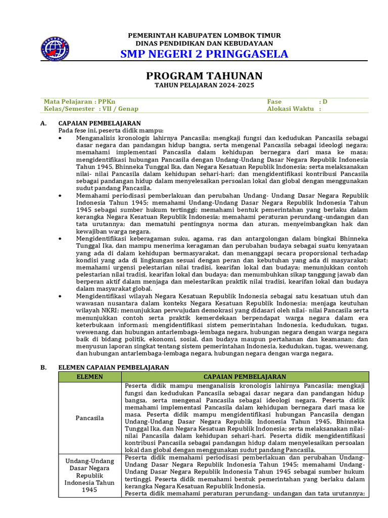 Program Tahun 2025 KLS 7 SMT 2 | PDF