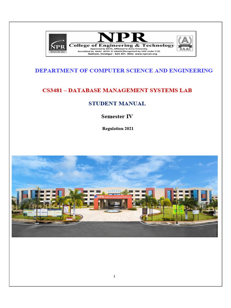 Database Management Systems Lab Manual | PDF | Relational Database ...
