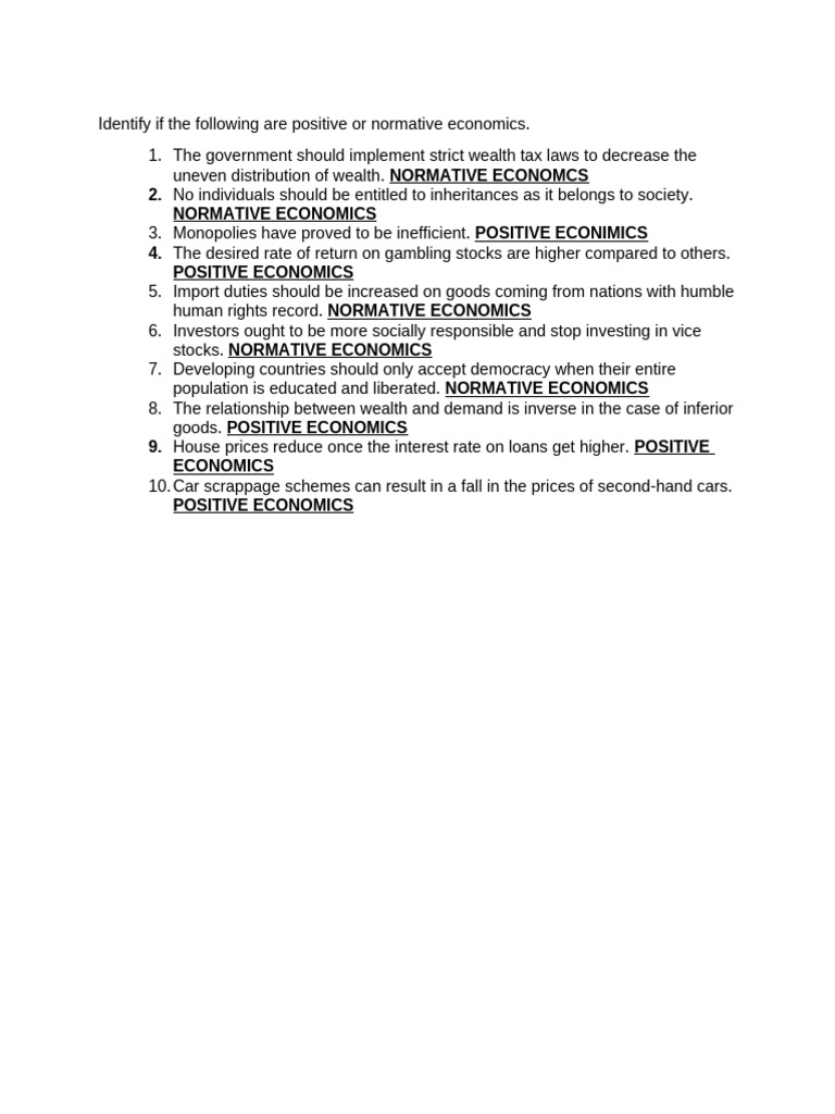 Positive vs. Normative Economics Examples | PDF