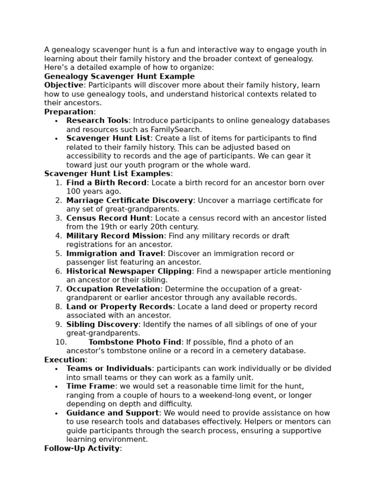A Genealogy Scavenger Hunt | PDF | Genealogy