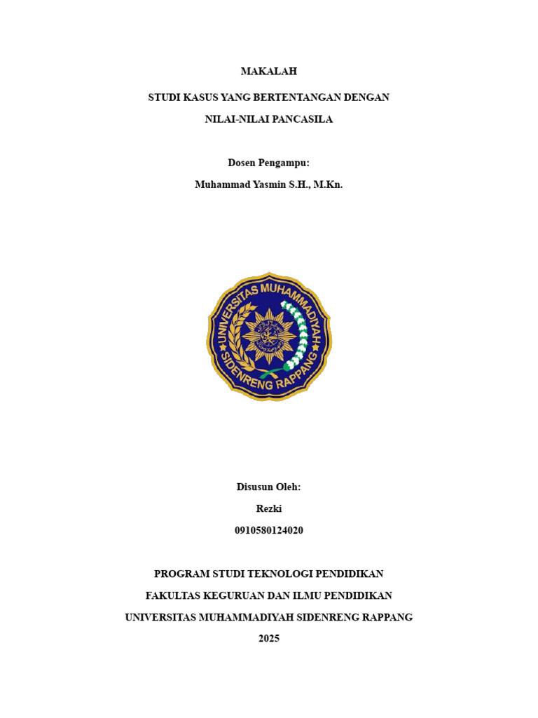 Makalah Studi Kasus Nilai-Nilai Pancasila | PDF