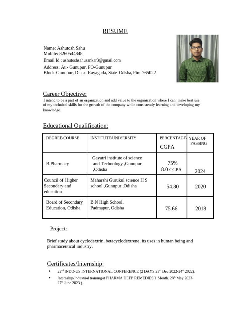 Ashutosh Sahu Resume - 1 | PDF | Cognition