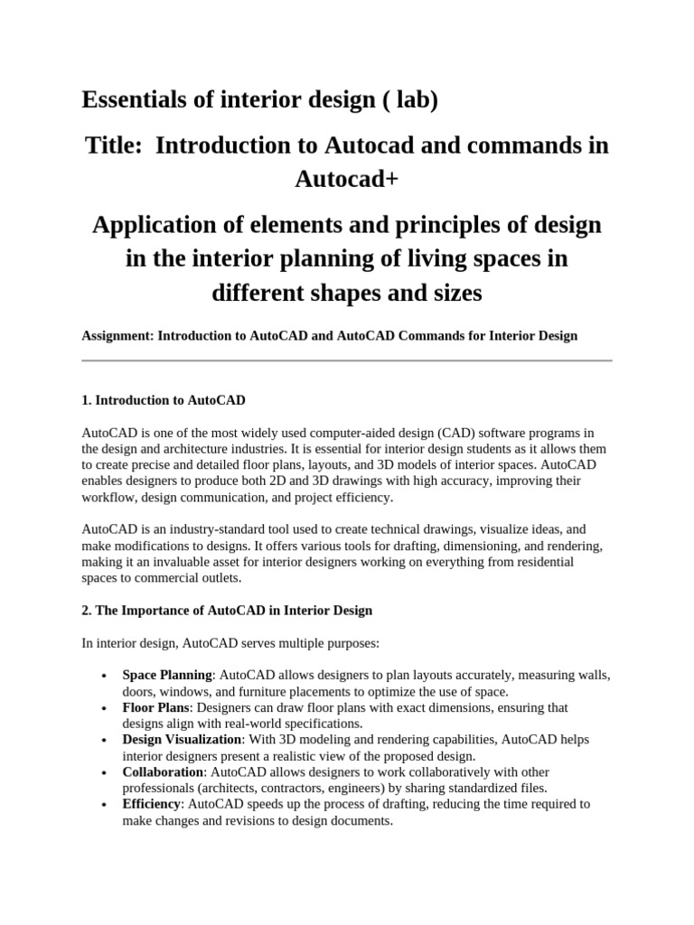 interior lab assignment | PDF | Technical Drawing | Auto Cad