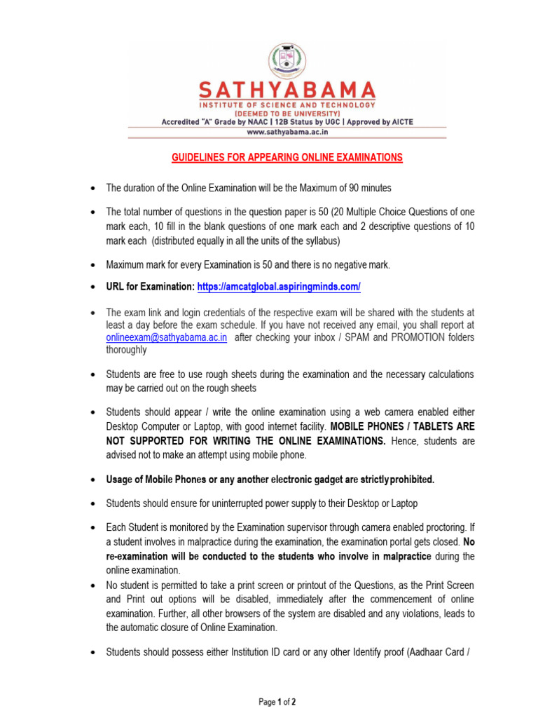 Guidelines Online Examination Pdf World Wide Web Internet Web