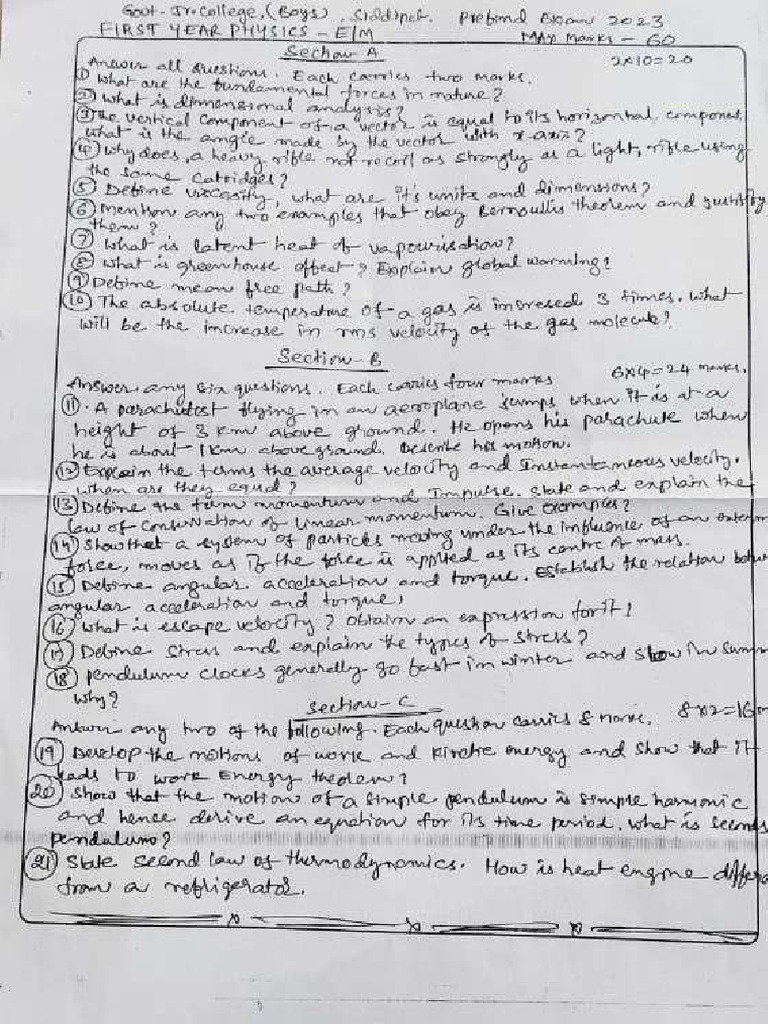 Physics Model Paper | PDF