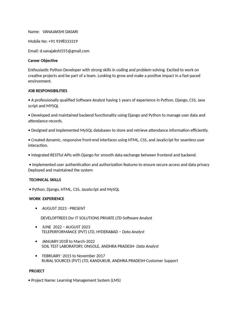 Latest Updated Profile (Vanaja) | PDF | My Sql | Java Script