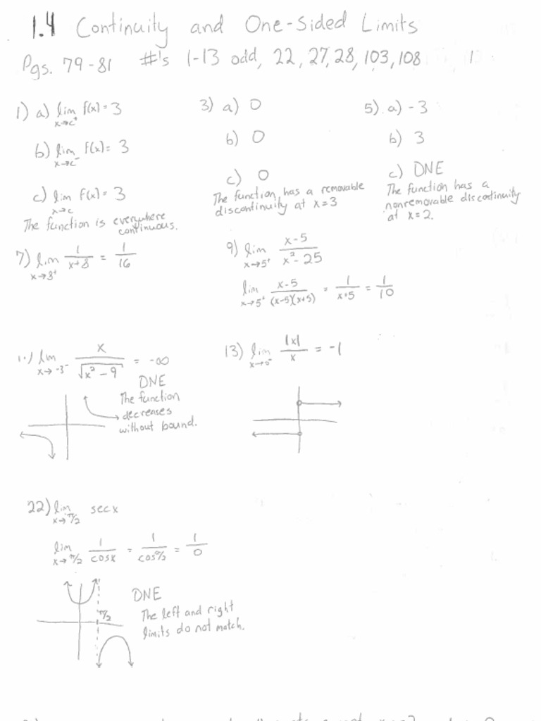 1.4 Continuity and One-Sided Limits HW | PDF