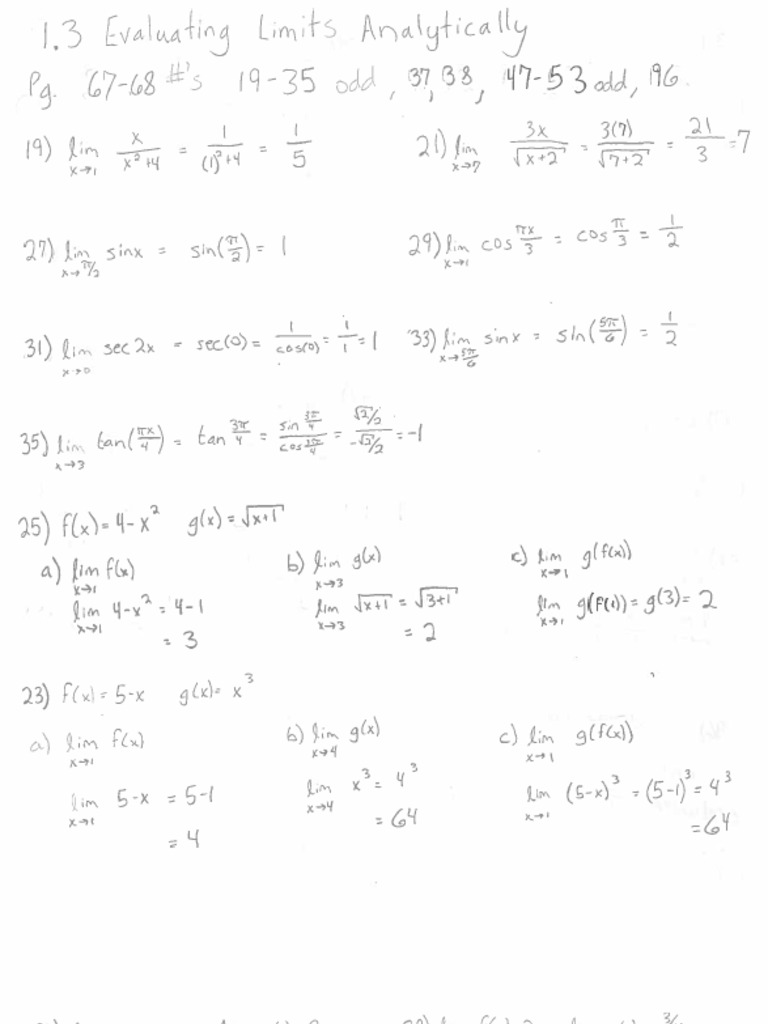 1 3 Evaluating Limits Analytically Hw Pdf