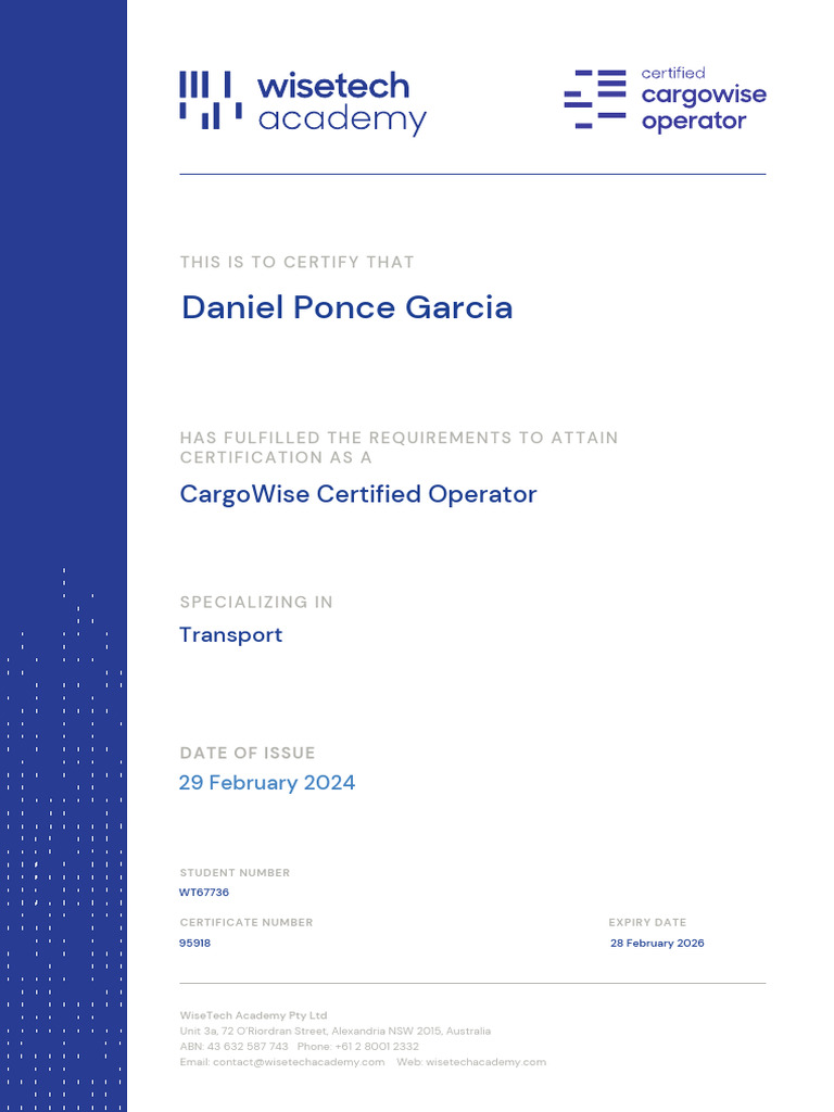 CargoWise Certified Operator Certificate | PDF