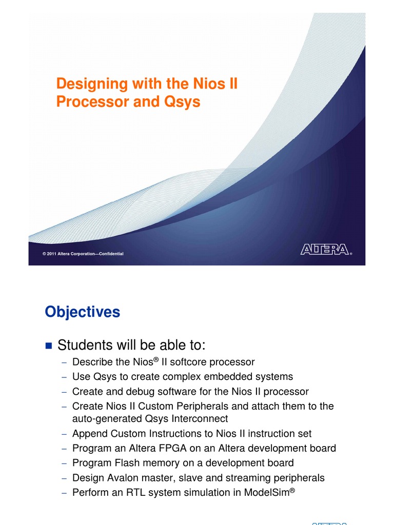 Designing With The Nios II Processor and Qsys 1day 11 0 Modified) | PDF | Field Programmable ...