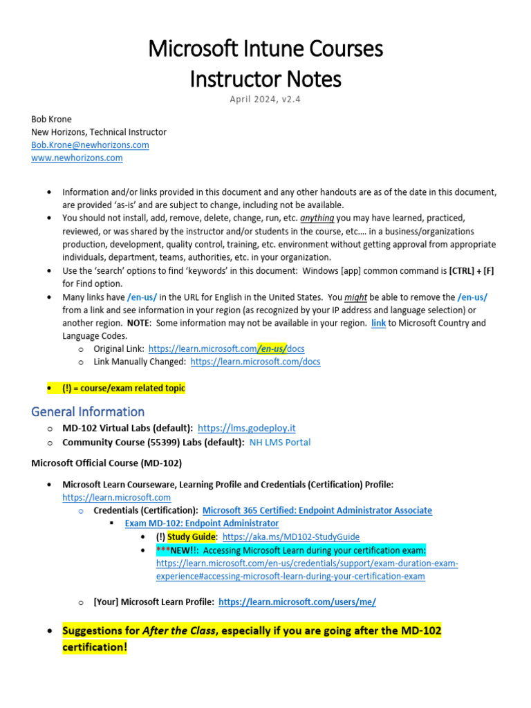 INTUNE - Instructor Notes-V2.4 | PDF | Active Directory | Microsoft Windows