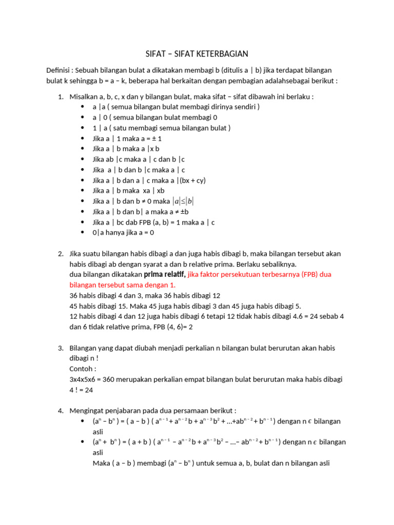 Sifat - Sifat Keterbagian | PDF