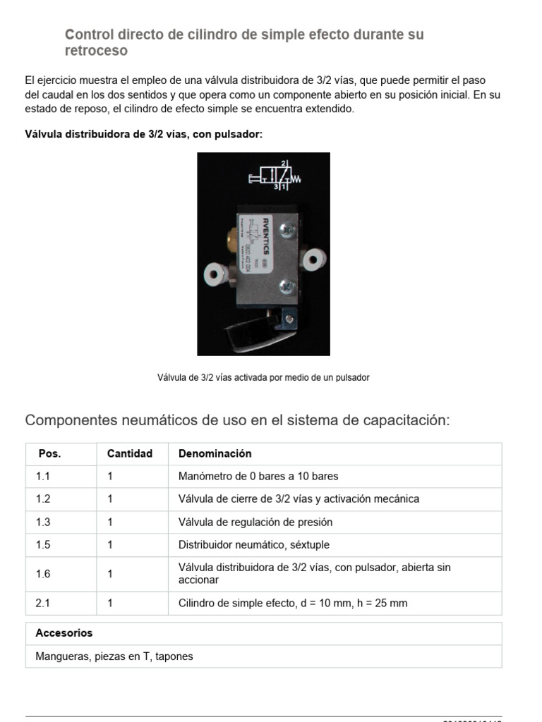 Control d e Cilindro de simple efecto durante su retroceso | PDF | Presión | Ingeniería mecánica