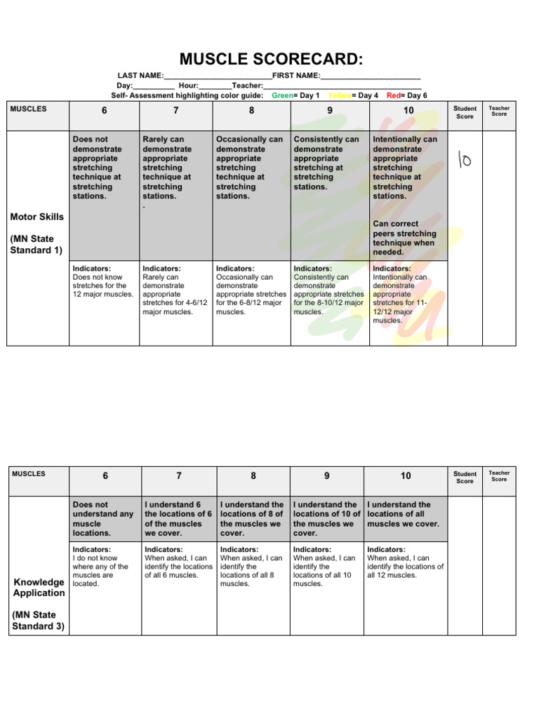 Muscle Scorecard | PDF
