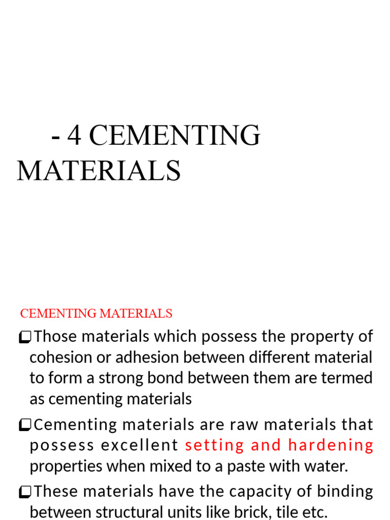 Overview of Cementing Materials | PDF | Lime (Material) | Mortar (Masonry)